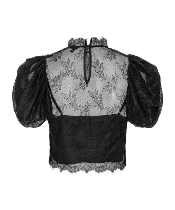 ROTATE BY BIRGER CHRISTENSEN Cropped Puff Sleeve Lace Blouse