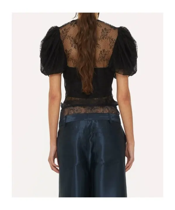 ROTATE BY BIRGER CHRISTENSEN Cropped Puff Sleeve Lace Blouse
