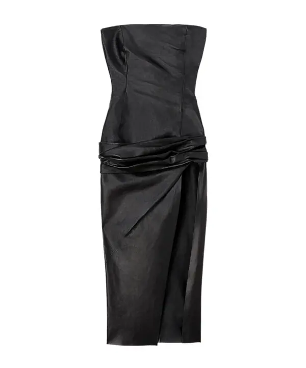 Attico Off-the-shoulder Ruched Waist Midi Dress - Black