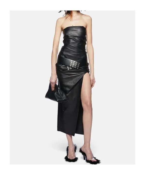 Attico Off-the-shoulder Ruched Waist Midi Dress - Black