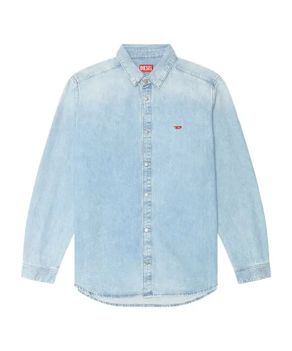 DIESEL® Logo Embroidered Long-sleeved Denim Shirt - Light Blue