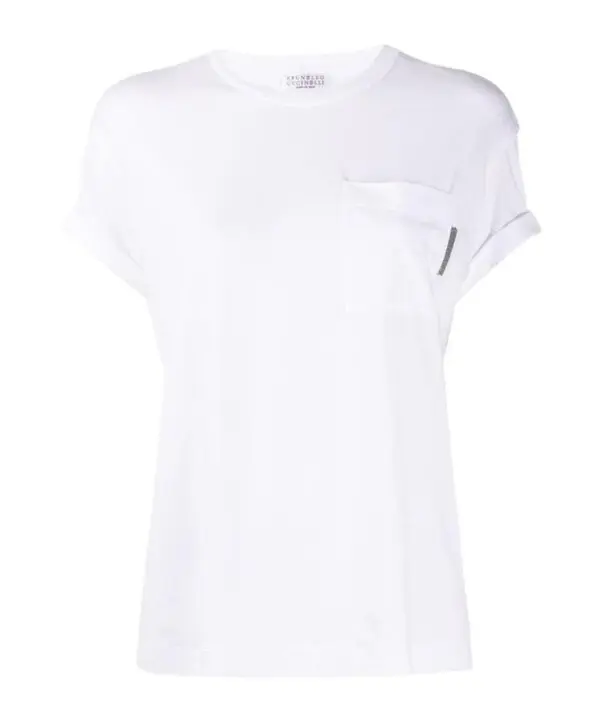 Brunello Cucinelli Short Sleeve Crewneck T-shirt With Pocket - White