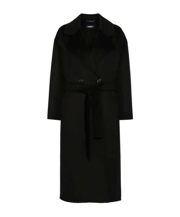 Max Mara Long-sleeved Coat With Notched Lapels - Black
