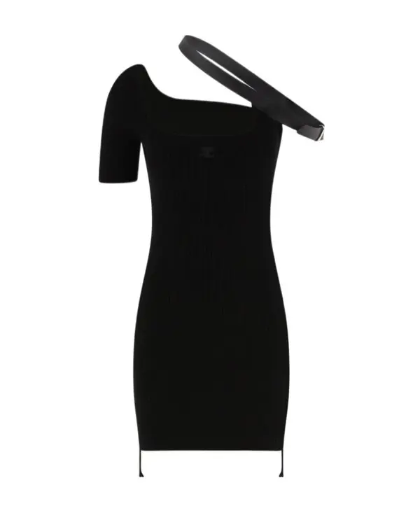 COURREGES Ribbed Asymmetric Strap Mini Dress