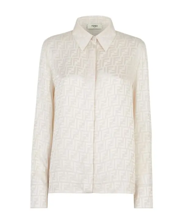 Fendi Ff Motif Jacquard Long-sleeved Shirt - White