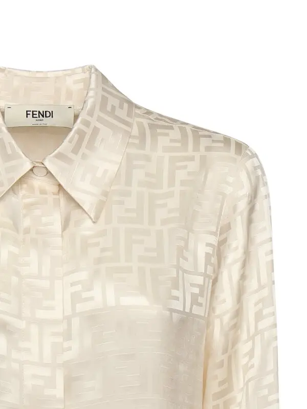 Fendi Ff Motif Jacquard Long-sleeved Shirt - White