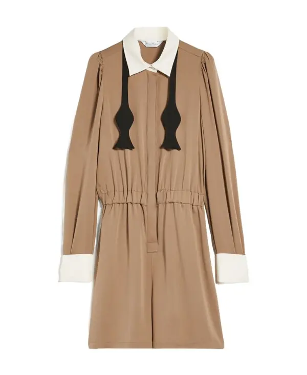 Max Mara Silk Playsuit With Detachable Bow - Earth Color