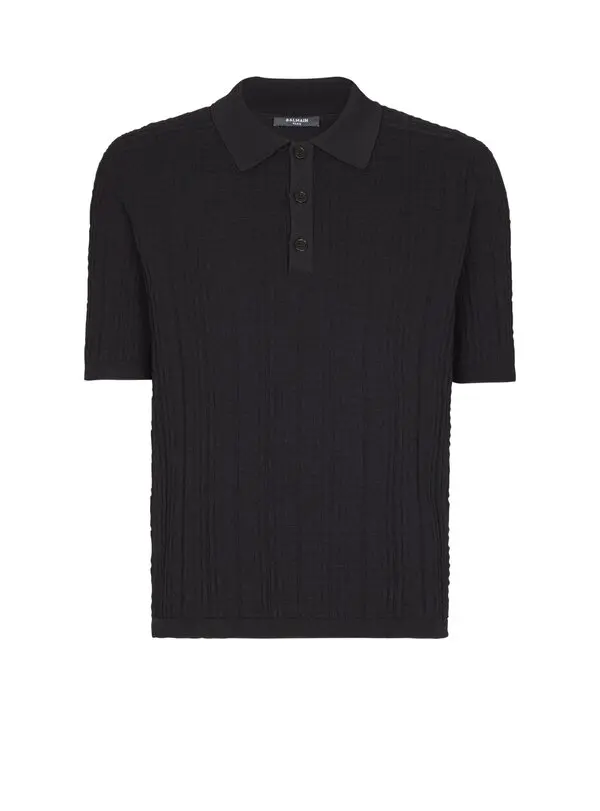 Balmain Monogram Knit Polo Shirt - Black