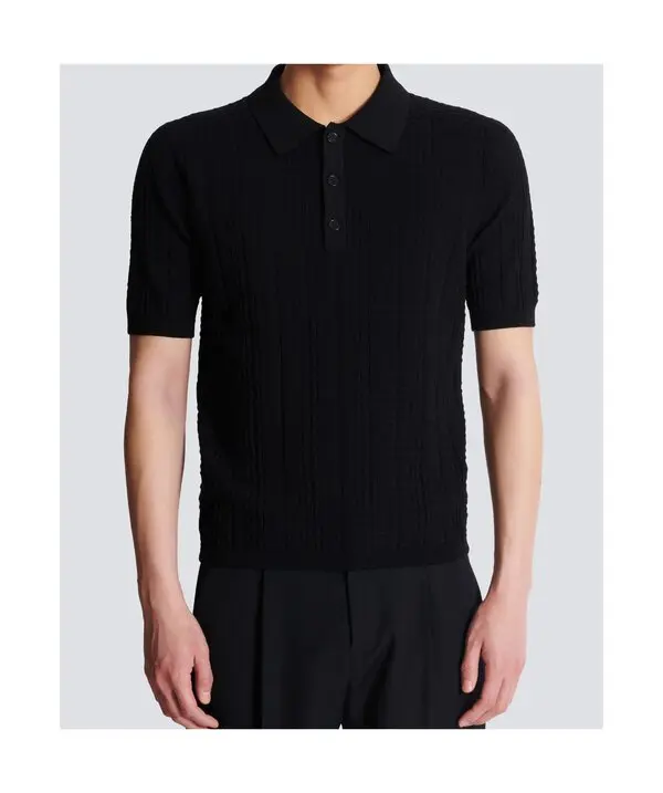 Balmain Monogram Knit Polo Shirt - Black