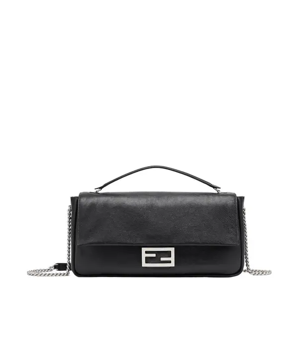 Fendi Baguette Chain Large Shoulder Bag - Black
