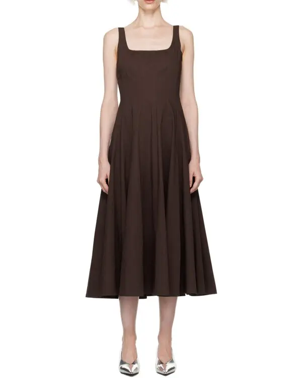 Staud Wells Dress With Square Neck And Flared Hem