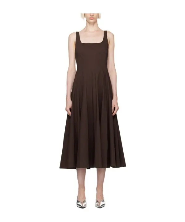 Staud Wells Dress With Square Neck And Flared Hem