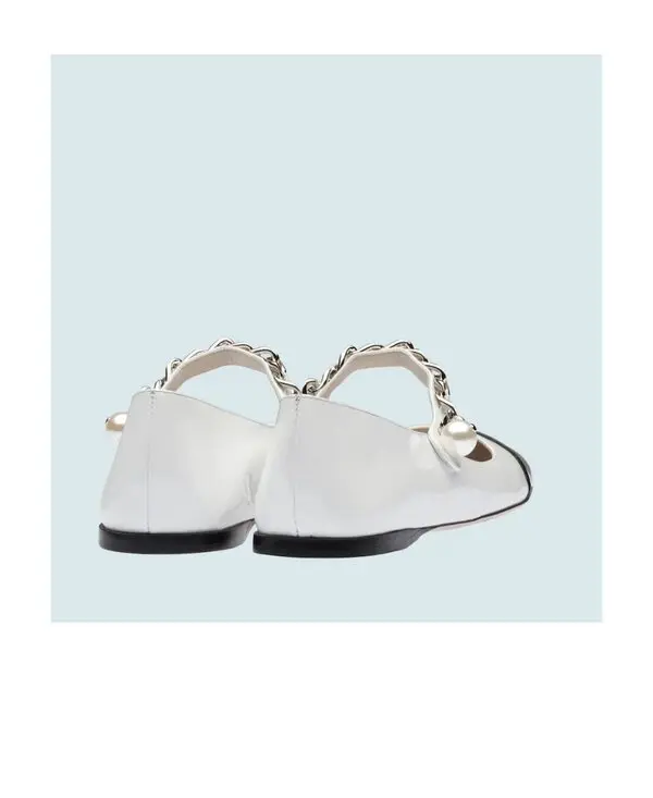 Miu Miu Patent Leather Ballerina Pumps With Chain And Pearl Embellishments