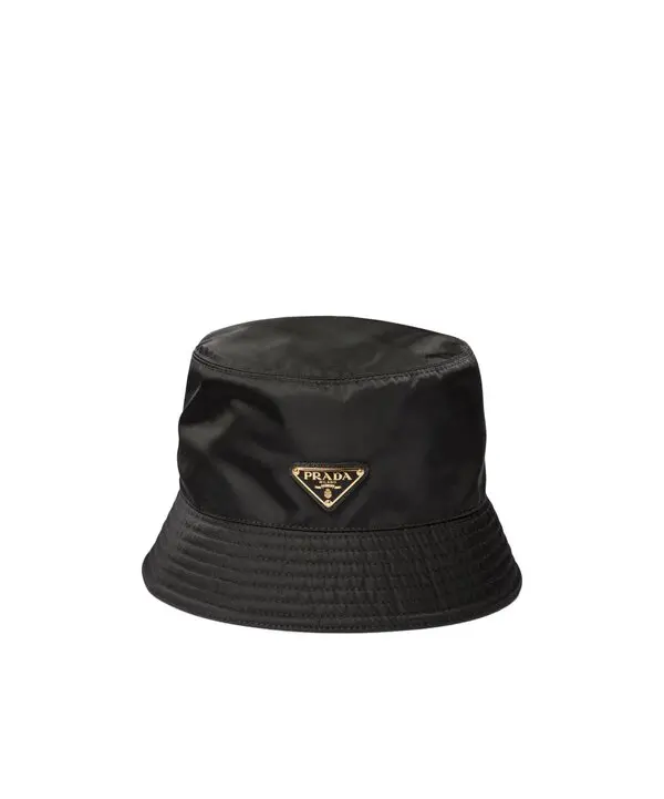 Prada Signature Logo Plaque Bucket Hat - Black