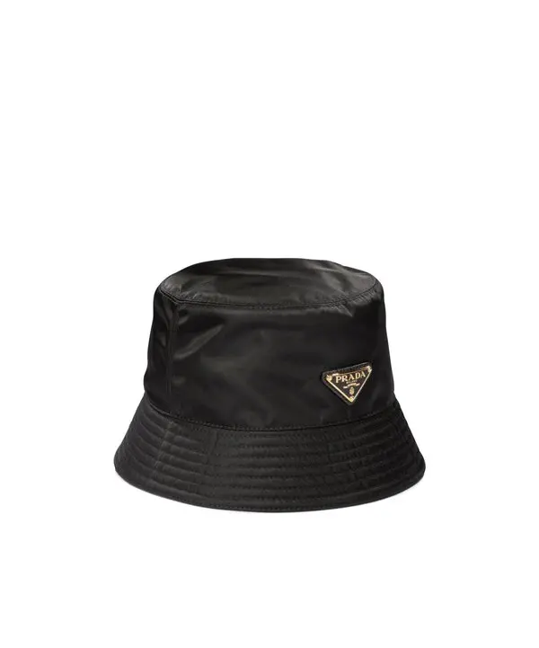 Prada Signature Logo Plaque Bucket Hat - Black