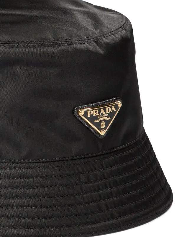 Prada Signature Logo Plaque Bucket Hat - Black