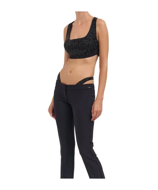 Elisabetta Franchi Embellished Square Neck Lightweight Crêpe Top