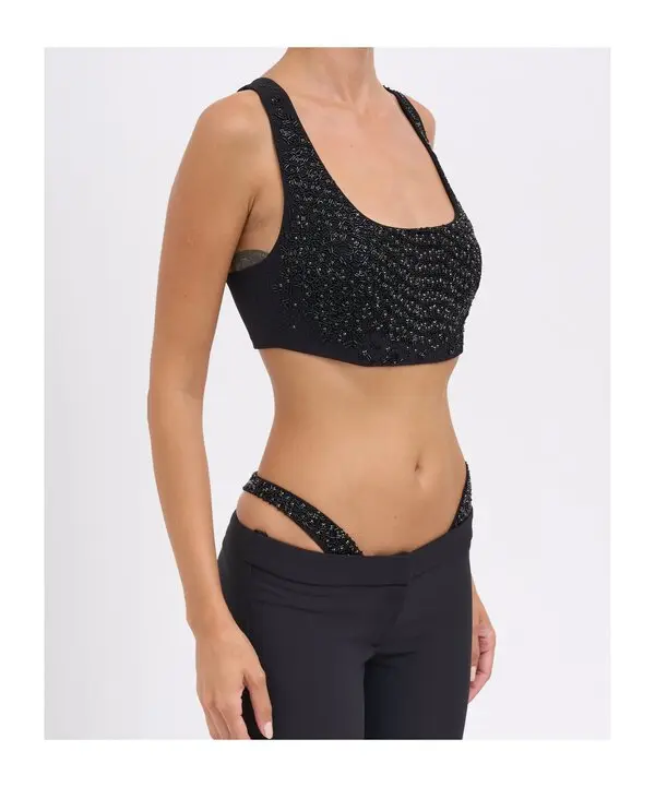 Elisabetta Franchi Embellished Square Neck Lightweight Crêpe Top