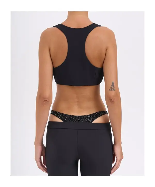 Elisabetta Franchi Embellished Square Neck Lightweight Crêpe Top