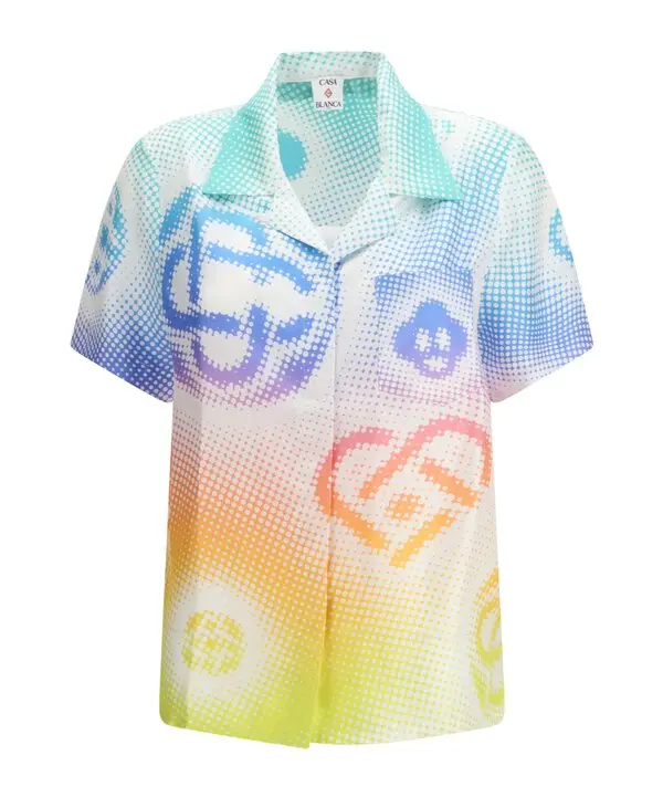 Casablanca Halftone Logo Short Sleeved Satin Shirt