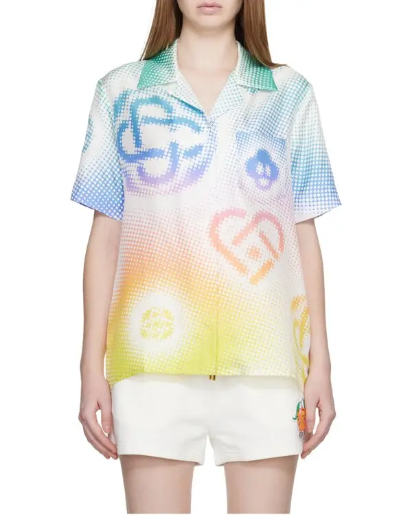 Casablanca Halftone Logo Short Sleeved Satin Shirt