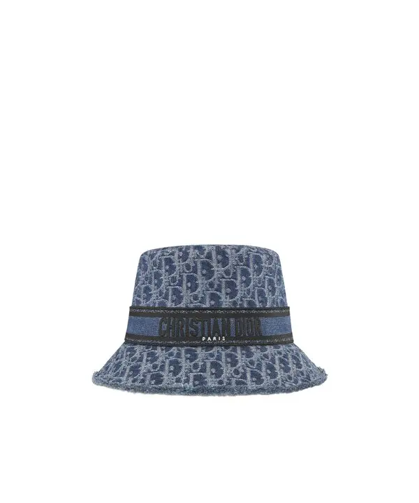 Dior D-bobby Oblique Denim Jacquard Bucket Hat - Blue