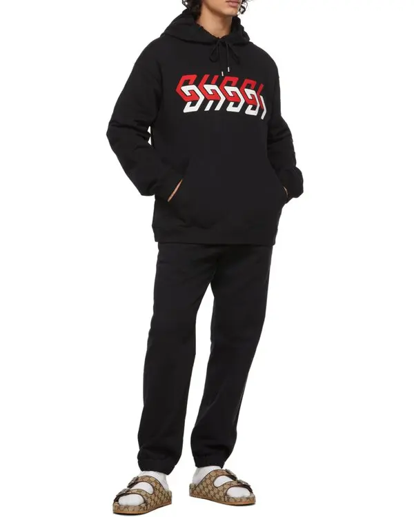 Gucci Logo Mirror Print Hoodie - Black