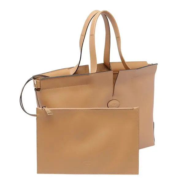 TOD'S Logo Debossed Medium Tote Bag - Nude