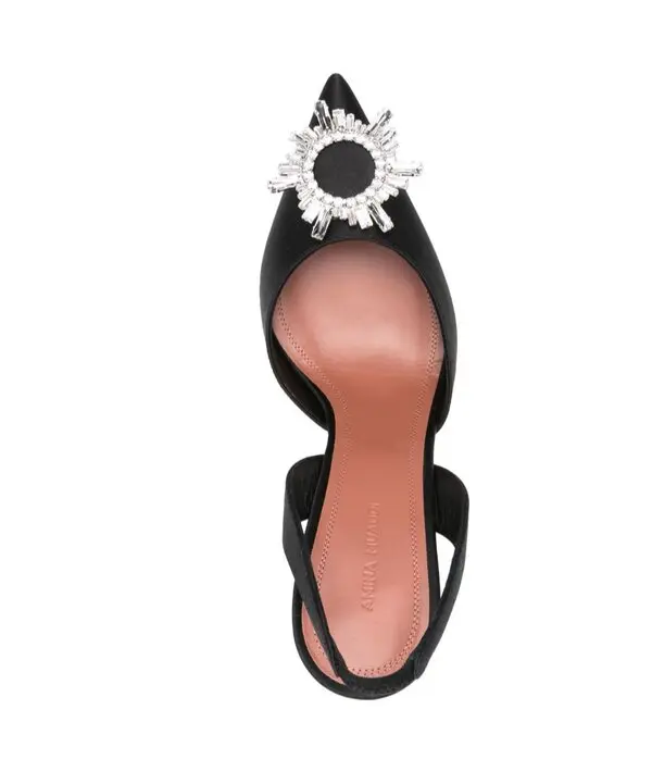 Amina Muaddi Pointed Toe Crystal Embellished Slingback High Heels - Black