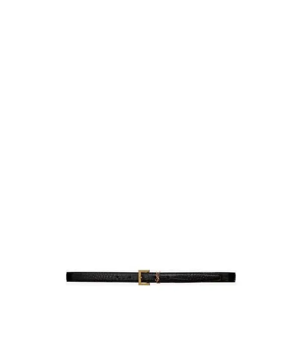 Saint Laurent Logo Plaque Square Buckled Embossed Belt - Black