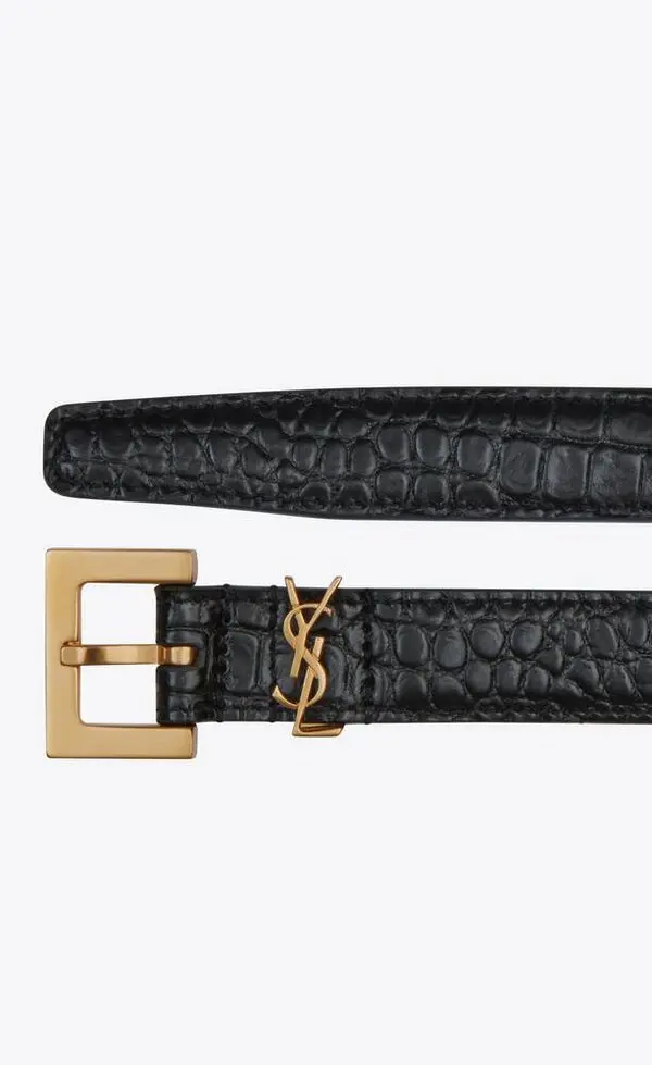 Saint Laurent Logo Plaque Square Buckled Embossed Belt