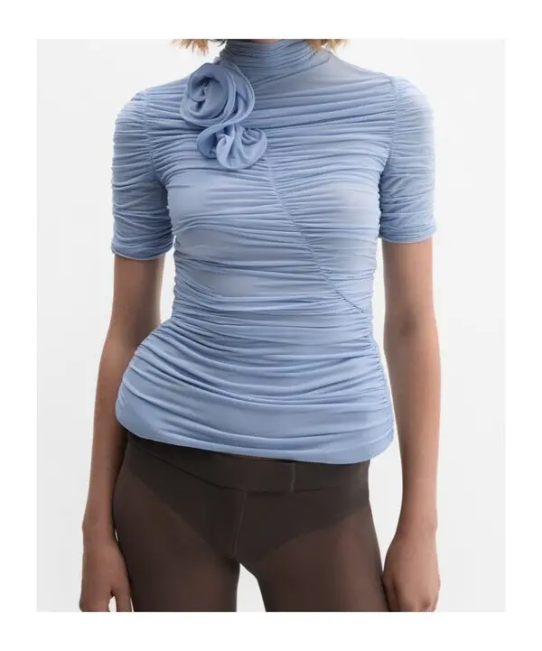 Magda Butrym Ruched Floral Top - Light Blue