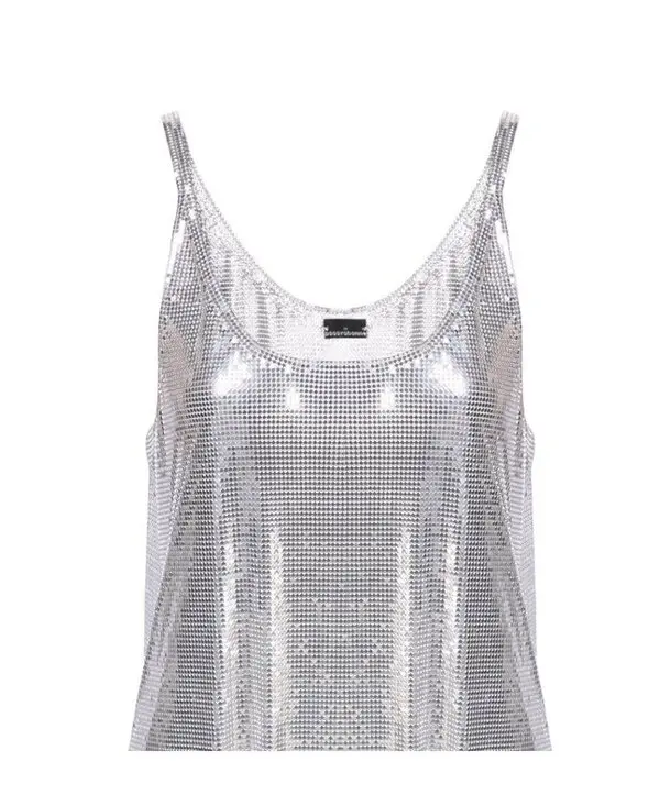 Rabanne Sleeveless Metallic Mesh Tank Top - Multicolor