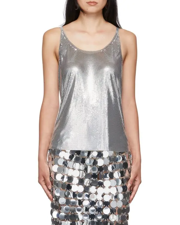 Rabanne Sleeveless Metallic Mesh Tank Top - Multicolor