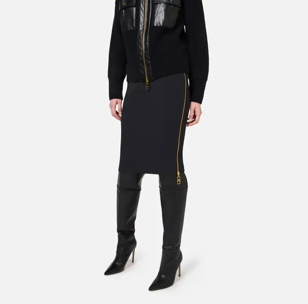 Elisabetta Franchi Zip Detailed Midi Crepe Skirt