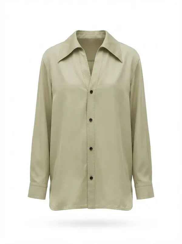 Bottega Veneta Twill Shirt With Open Stitch Detail - Green
