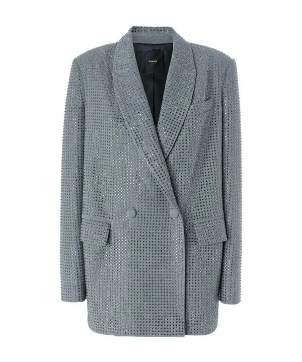 Pinko Embellished Double-breasted Oversized Blazer - Gray