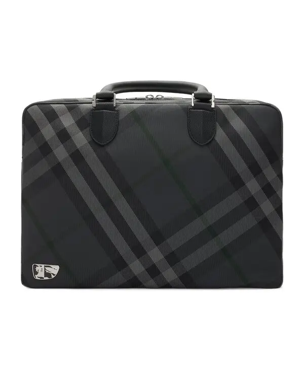 Burberry Grid Checked Zipped Briefcase - Charcoal
