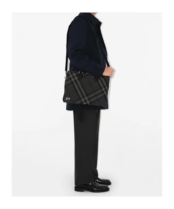 Burberry Grid Checked Zipped Briefcase