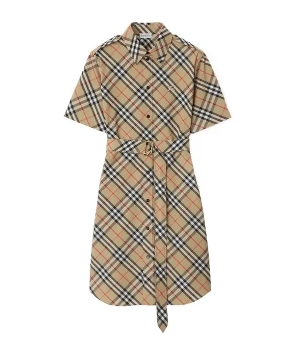 Burberry Checked Cotton Gabardine Shirt Dress With Belt - Sand-colored