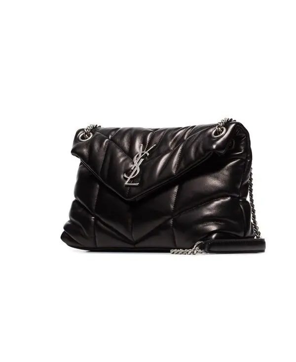 Saint Laurent Puffer Logo Plaque Small Shoulder Bag - Black