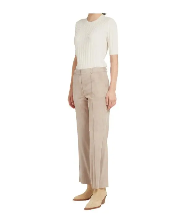 ALLUDE Round Neck Ribbed Knit Short Sleeve Cardigan