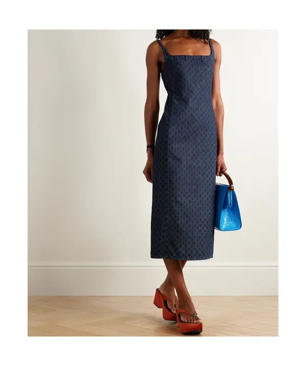 Dries Van Noten Printed Denim Midi Dress - Dark Denim