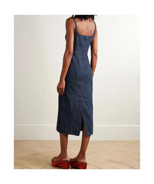 Dries Van Noten Printed Denim Midi Dress - Dark Denim