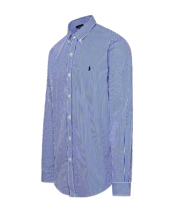 Polo Ralph Lauren Logo Embroidered Pinstriped Shirt - White/blue