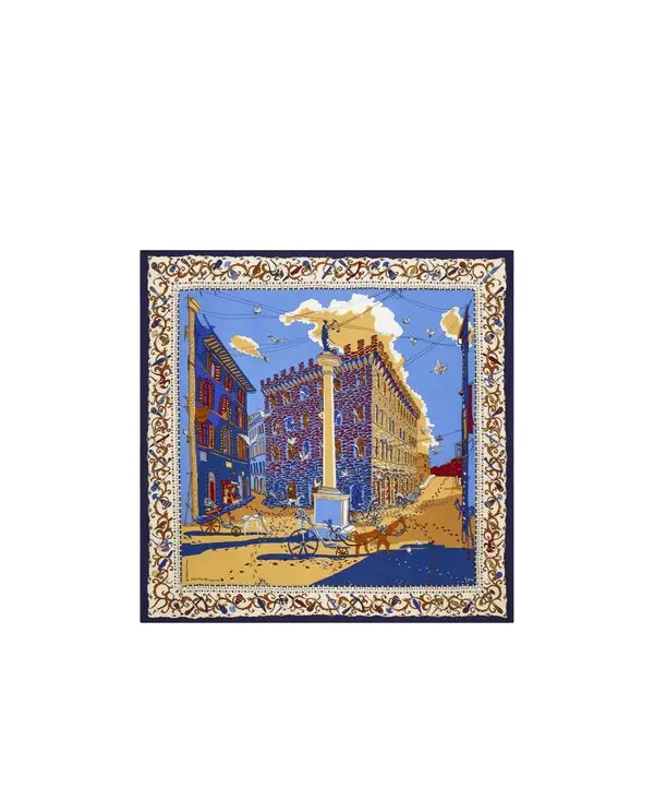 FERRAGAMO Palazzo Spini Feroni Print Scarf - Navy/beige