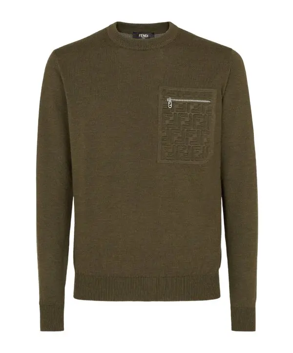 Fendi Ff Embossed Crewneck Jumper - Green