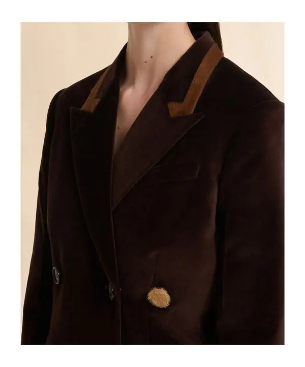 Marni Double-breasted Velvet Blazer With Pony Hair Accents