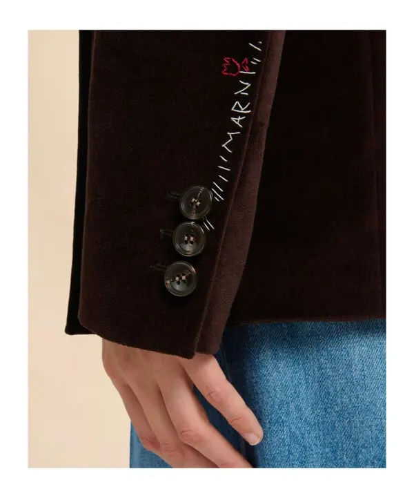 Marni Double-breasted Velvet Blazer With Pony Hair Accents