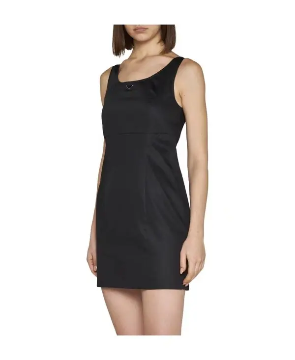 Prada Logo Plaque Sleeveless Mini Dress